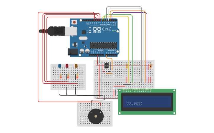Circuit design lcd con sensore lm35 | Tinkercad