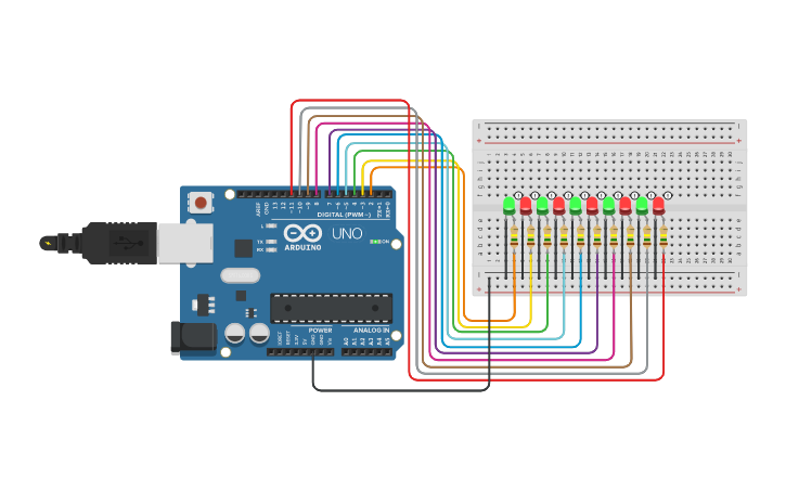 Circuit design 10 LED_Patterns - Tinkercad