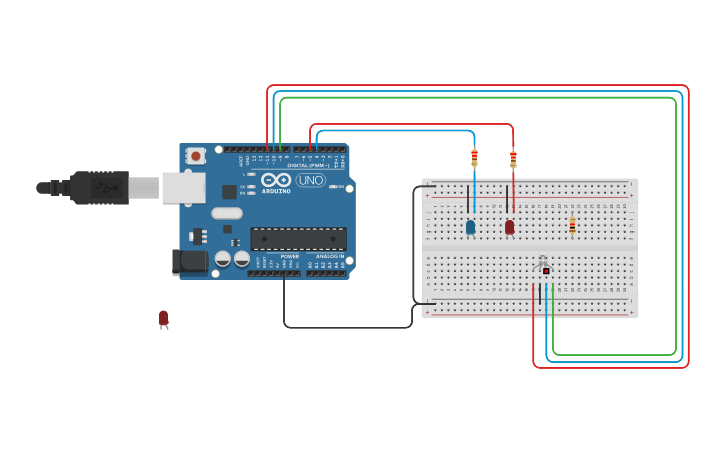 Circuit design Copy of Lighting LED using button | Tinkercad