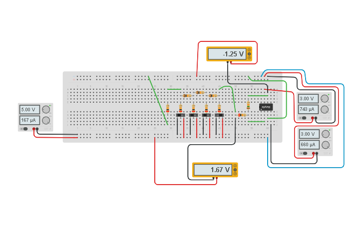 Circuit design Simulação 1 (Conversor D-A tipo R-2R) - Tinkercad