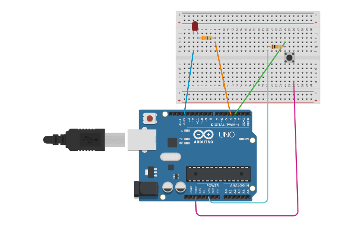 Circuit design Control LED using Push Button - Tinkercad