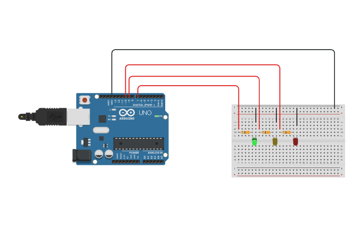 Circuit design Semáforo. - Tinkercad