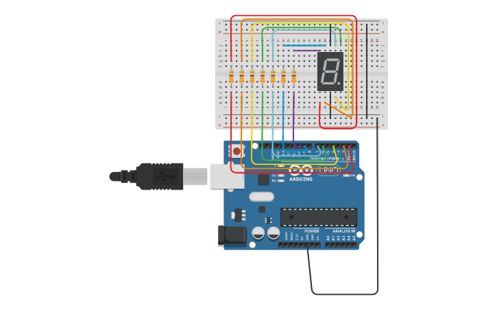 Circuit design CONTO ALLA ROVESCIA DIsplay a 7 Segmenti - Tinkercad