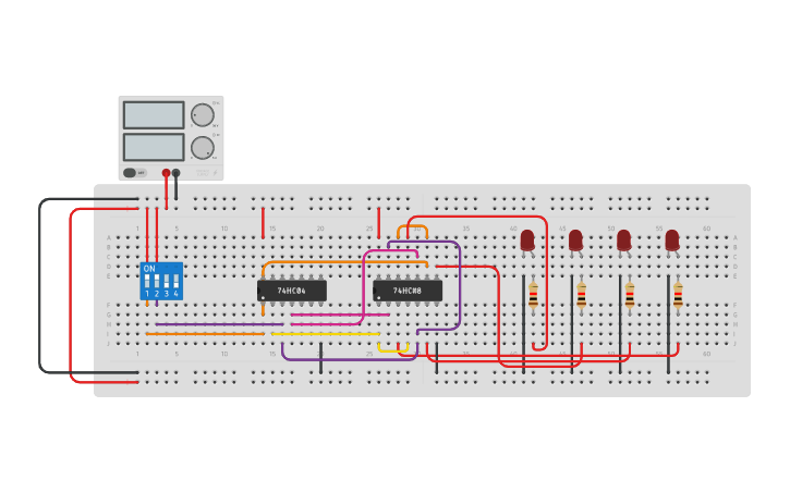Circuit design 2x4 Decoder Circuit Design - Tinkercad Circuit design 2x4 Decoder Circuit Design - Tinkercad