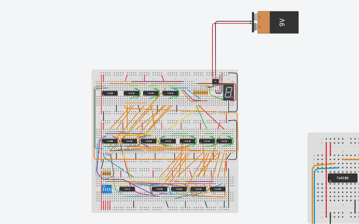 Circuit design 4 input hex numbers display - Tinkercad