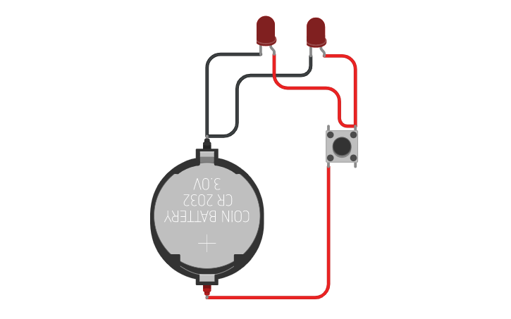 Circuit design Challenge: Light up two LEDs with a button - Tinkercad