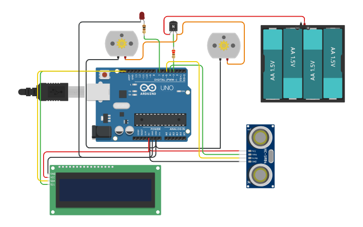 Circuit Design Auto Braking In Arduino Car Tinkercad