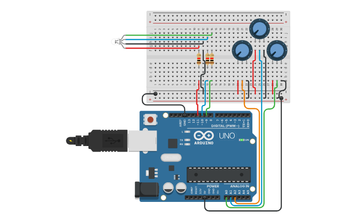 Circuit design rgb analogico bloques | Tinkercad