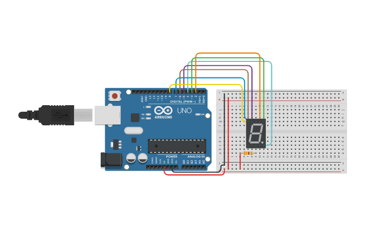 Circuit design Copy of Counting 7 segment (Anode) - Tinkercad