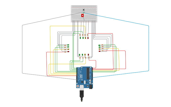 Circuit design 4-Way Traffic Light With Reset Switch - Tinkercad