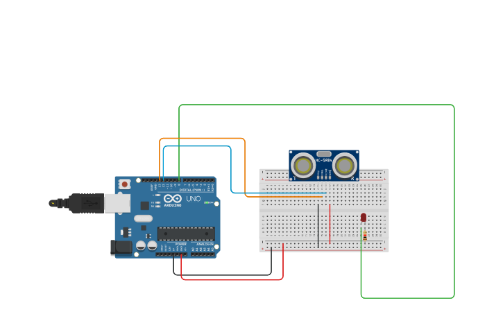 Circuit design Sensor de Ultrasonidos - Tinkercad