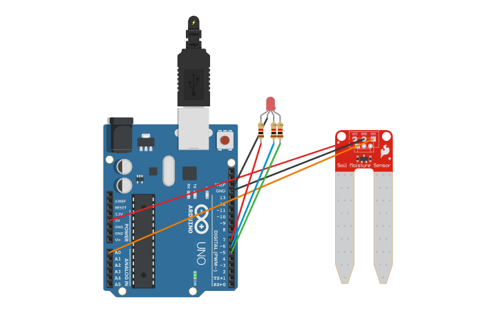 Circuit design Soil Moisture Sensor - Tinkercad