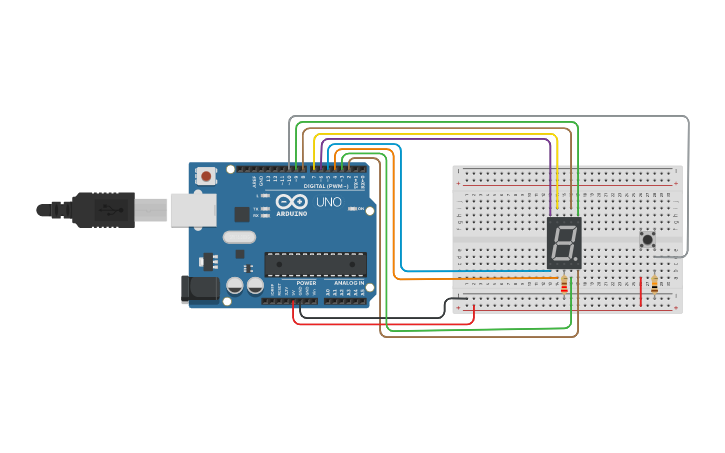Circuit design Trabajo de Electricidad - Arduino - Dado Electronico | Tinkercad
