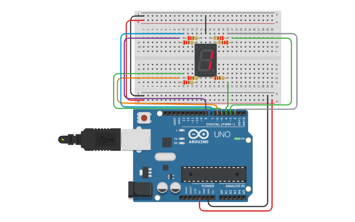 Circuit design 7 segment Display - Tinkercad