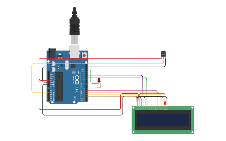 Circuit design Temperature Measurement - Tinkercad