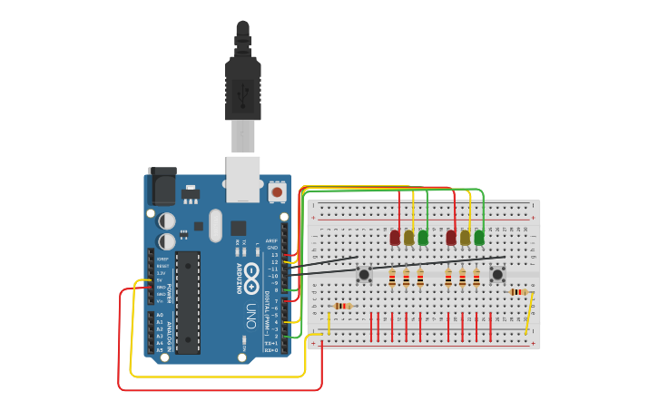 Circuit design ต่อวงจรสัญญาณไฟจราจร - Tinkercad