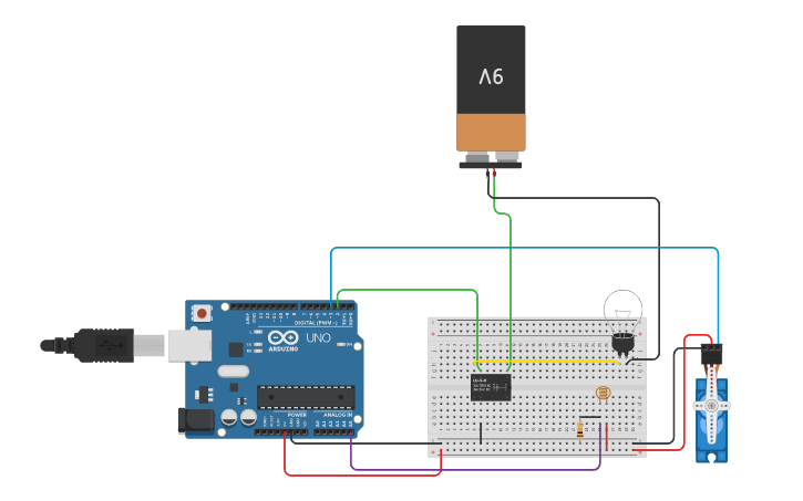 Circuit design Sensor Servo ( test2) | Tinkercad