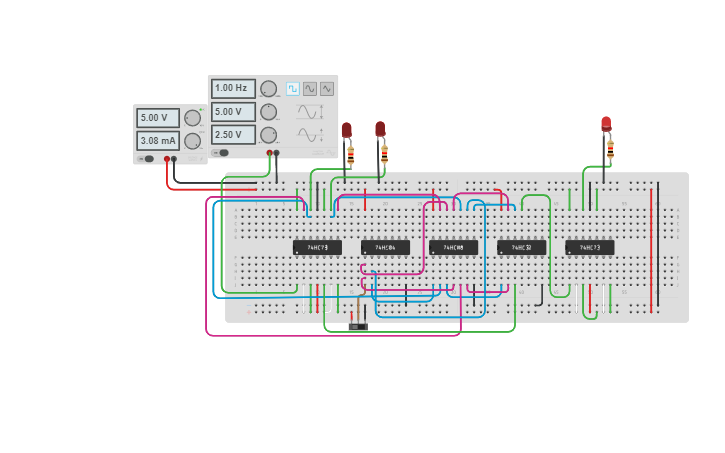 Circuit design 3 bit up down (asynchronous) counter - Tinkercad Circuit design 3 bit up down (asynchronous) counter - Tinkercad