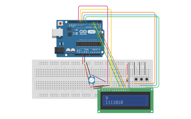 Circuit design Lab Balance VFD to LCD (string) - Tinkercad