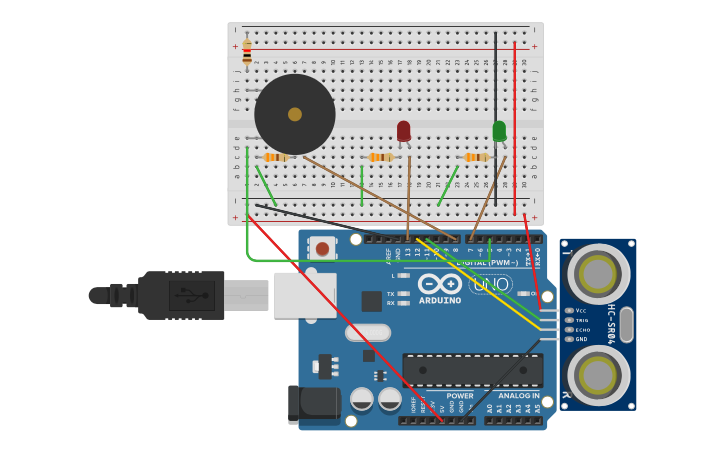 Circuit design ultrasonic sensor + leds garage lights and piezo EDS ...