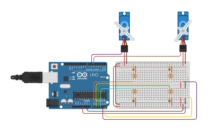 Circuit design Dual Axis Servo based - Tinkercad