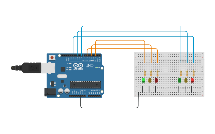 Circuit Design Semaforo Doble Tinkercad