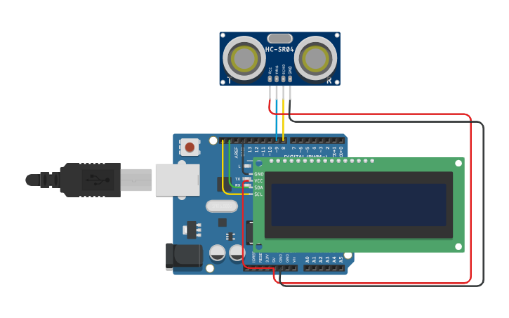 Circuit design Ultrasonic Distance Sensor - Tinkercad