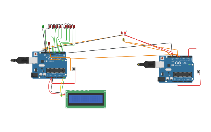 Circuit design Arduínos_TX_RX _BINÁRIO_ENG. TELECOM UFSM - Tinkercad