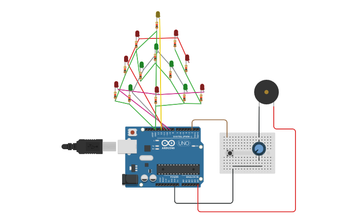 Circuit design Christmas Tree Music - Example - Tinkercad