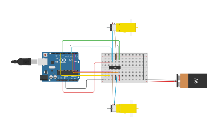 Circuit design L293D com dois motores DC - Tinkercad