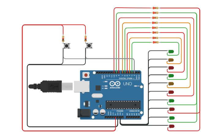 Circuit Design Feux Tricolore Avec Pieton Tinkercad