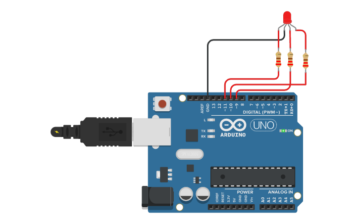 Circuit design RGB LED Arduino - Tinkercad