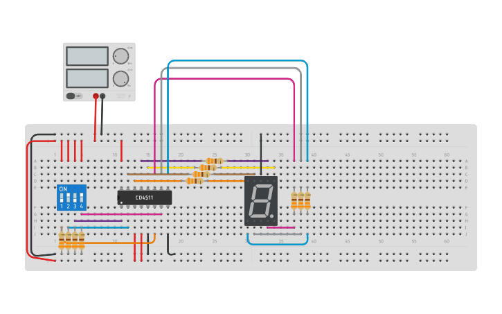Circuit design BCD to 7 segment - Tinkercad