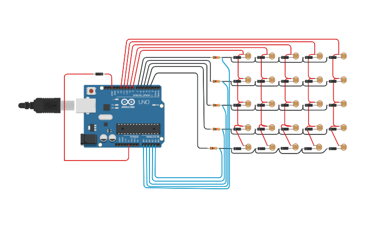 Circuit design 5x5 LDR Matrix - Tinkercad