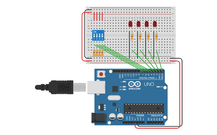 Circuit design Practical 4 - Bitwise - Tinkercad