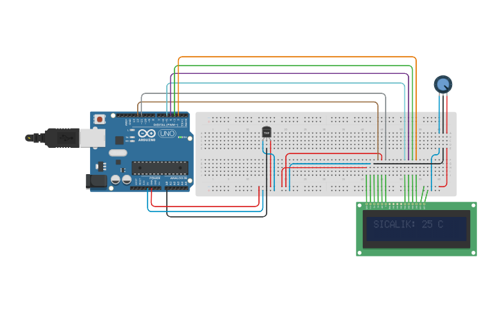 Circuit design Uygulama 12 - LM35 Sensör İle Sıcaklık Ölçümü - Tinkercad