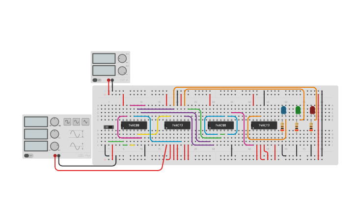 Circuit design K_G6_3 bit Asynchronous counter - Tinkercad