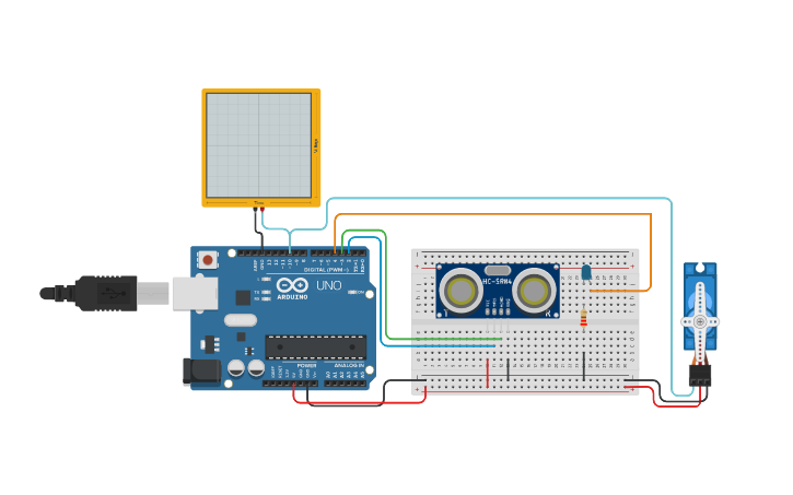 Circuit design servo&ultrasonic | Tinkercad