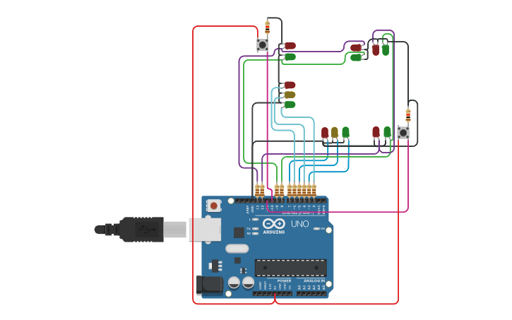 Circuit design Ampel mit Fußgängerampel - Tinkercad