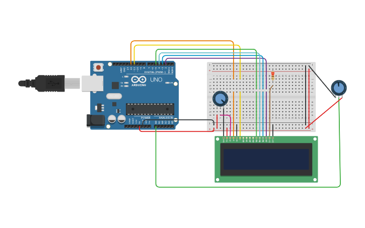 Circuit design Analog voltage reader on LCD Display - Tinkercad