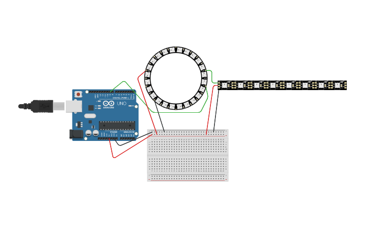 Circuit design daisy chain neopixel - Tinkercad