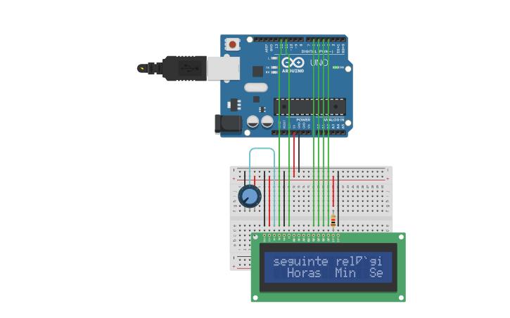 Circuit design (Painel eletrônico com LCD 16x2 e Potenciômetro) - Tinkercad