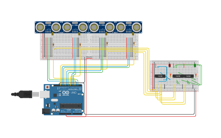 Circuit design HC-SR04 - Tinkercad