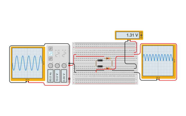 Circuit design center tap full wave rectifier - Tinkercad