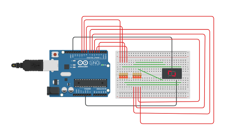 Circuit design Display 7 Segmentos - Tinkercad