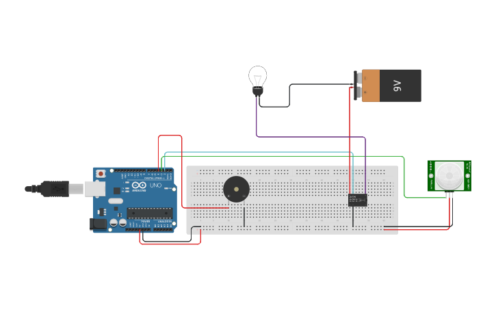 Circuit design Buzzer + PIR - Tinkercad