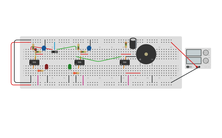 Circuit design 555 timer door alarm - Tinkercad