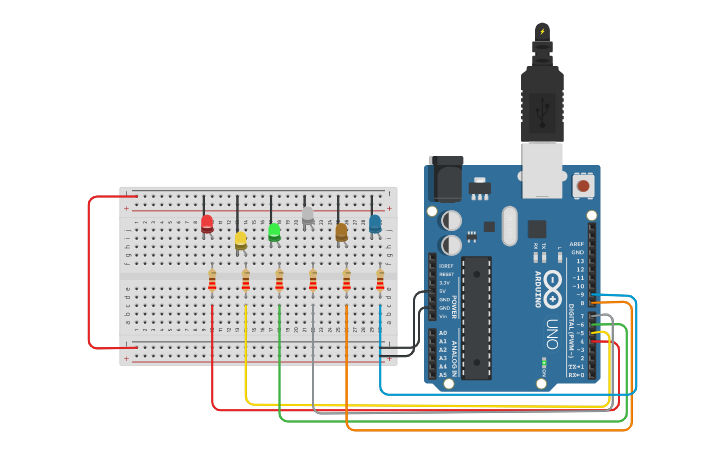 Circuit design multiples led - Tinkercad