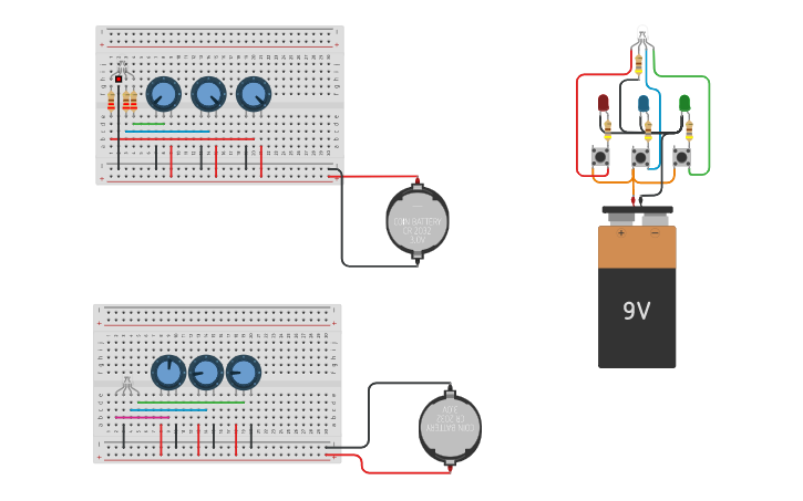 Circuit design RGB led with potentiometer control - Tinkercad Circuit design RGB led with potentiometer control - Tinkercad