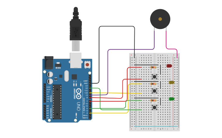 Circuit design Game buzzer - Tinkercad